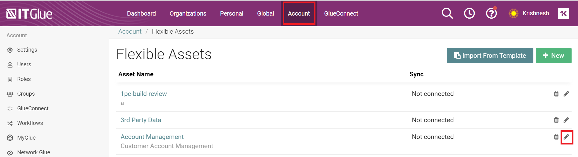 How do I edit, delete, disable, or enable flexible asset types?